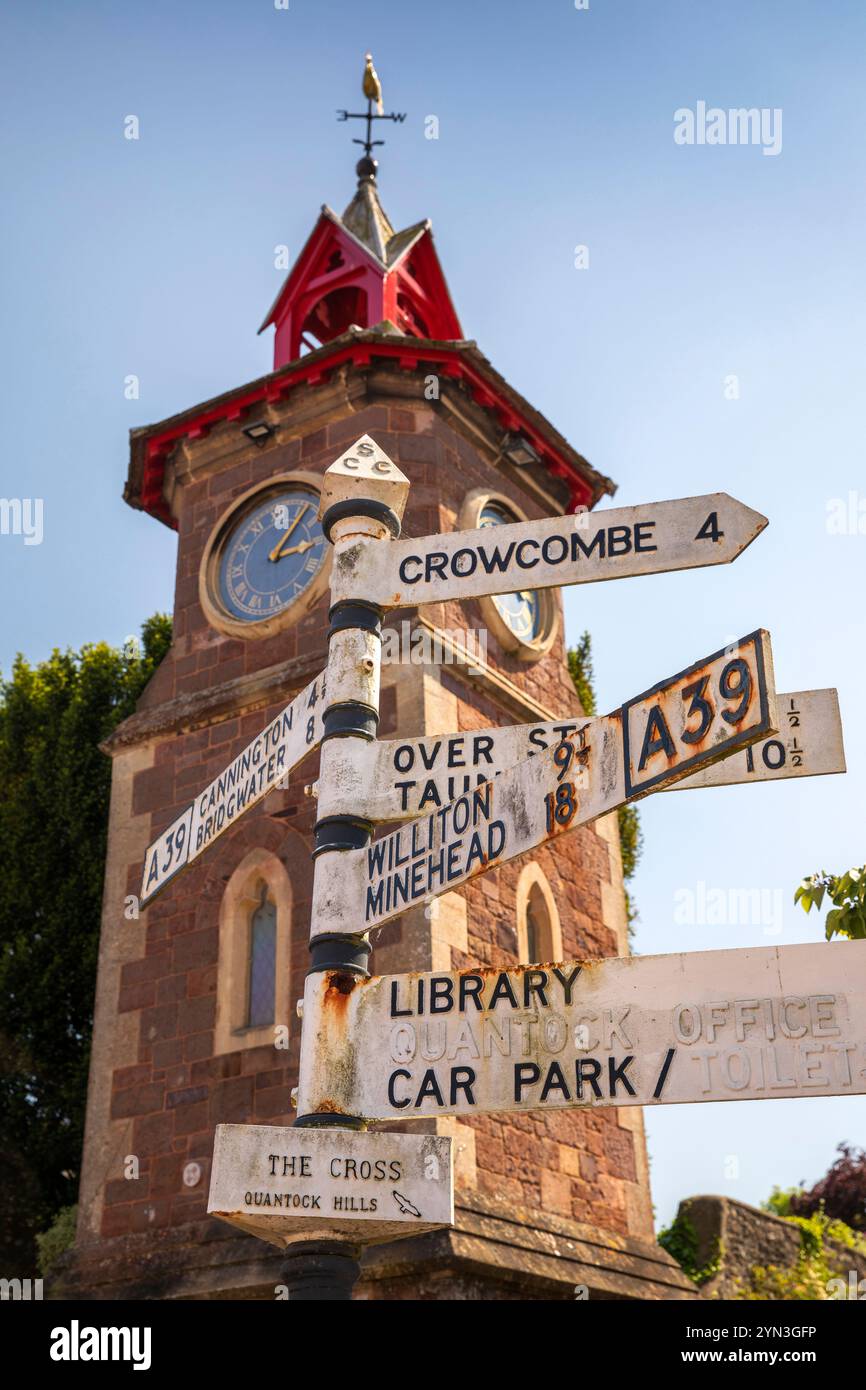 UK, England, Somerset, Quantocks, Nether Stowey, The Cross, signpost at ...