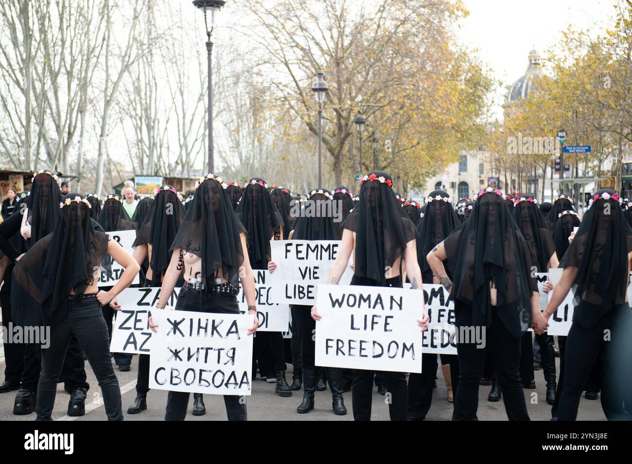 Paris, France. 24th Nov, 2024. FEMENS rally to protest violence against ...