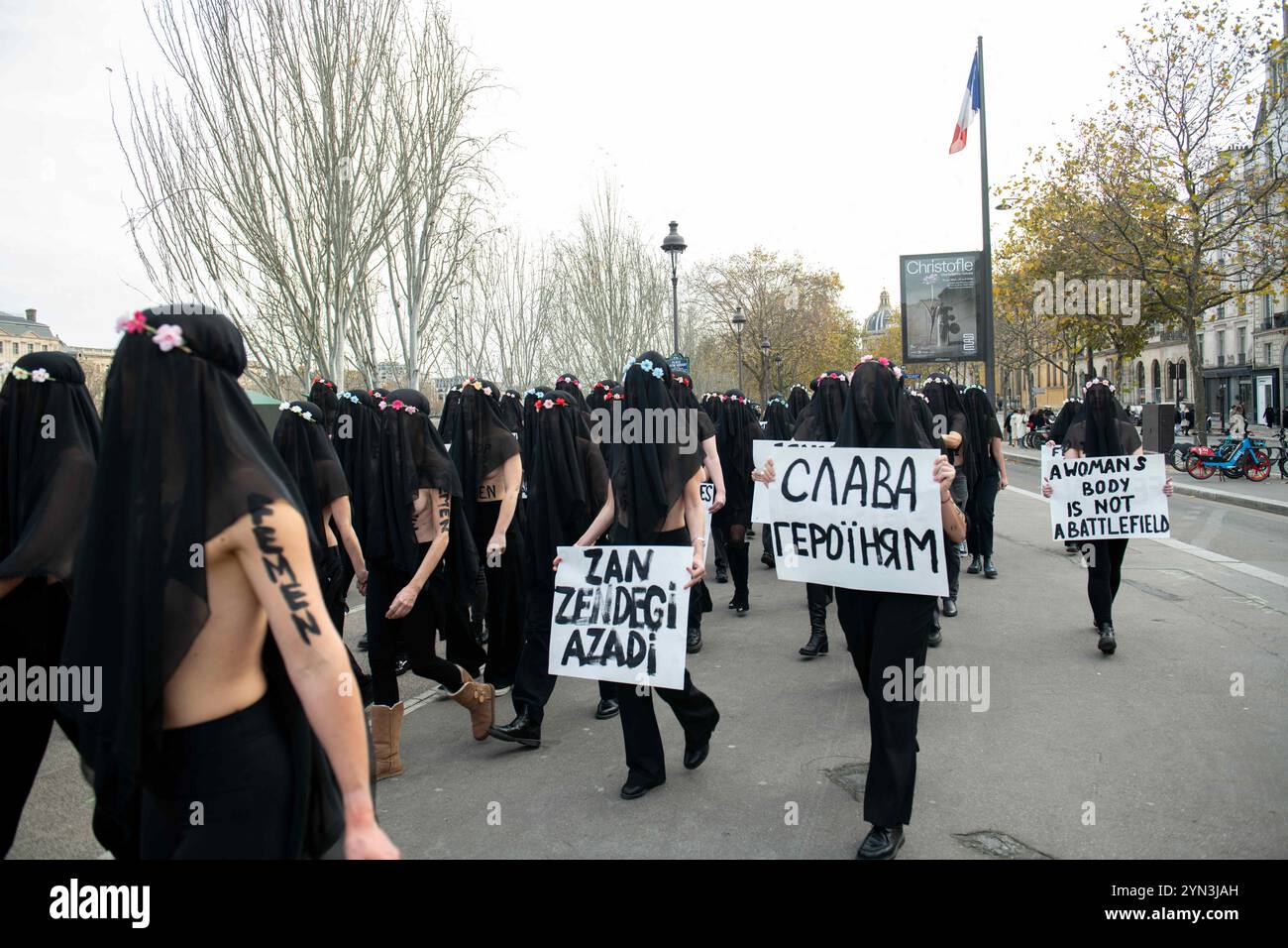 Paris, France. 24th Nov, 2024. FEMENS rally to protest violence against ...