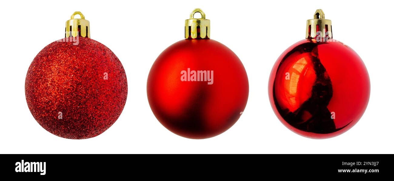 Red Christmas ball set isolated on white background Stock Photo - Alamy