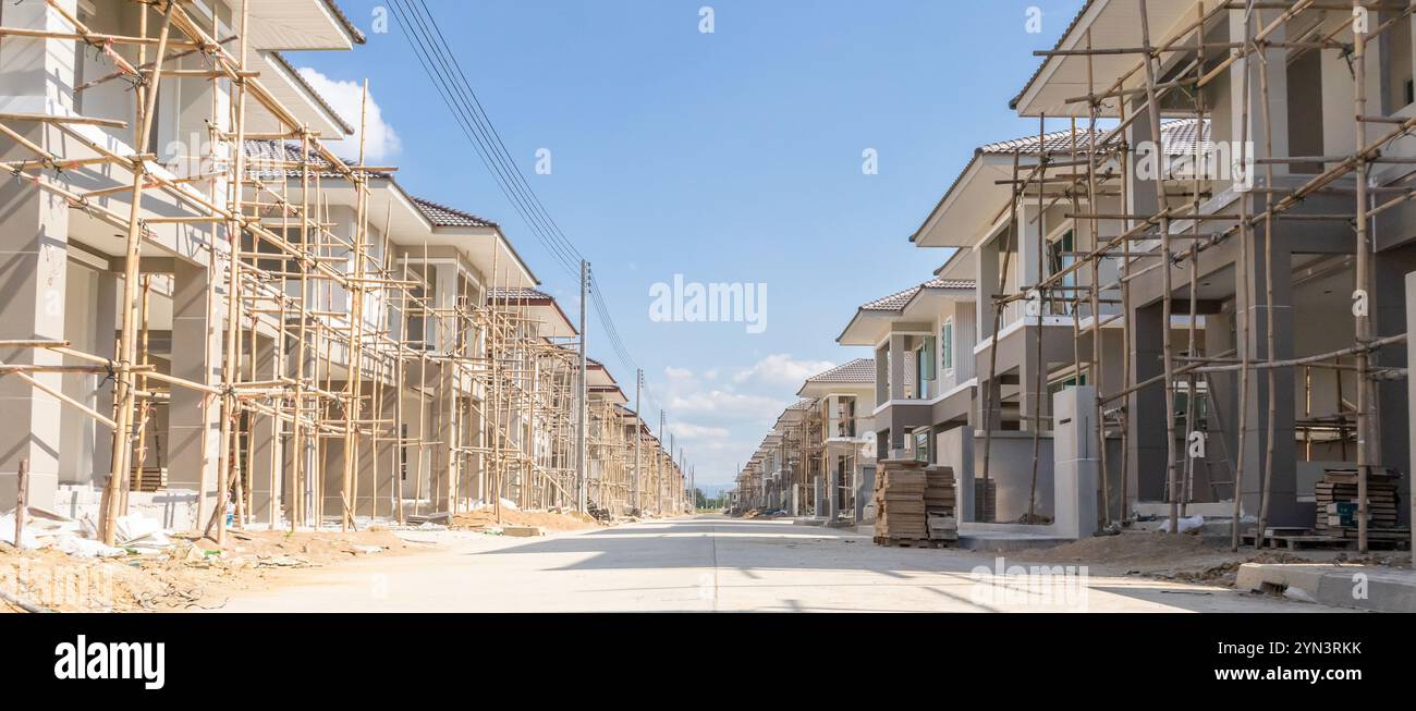 construction residential new house in progress at building site housing ...