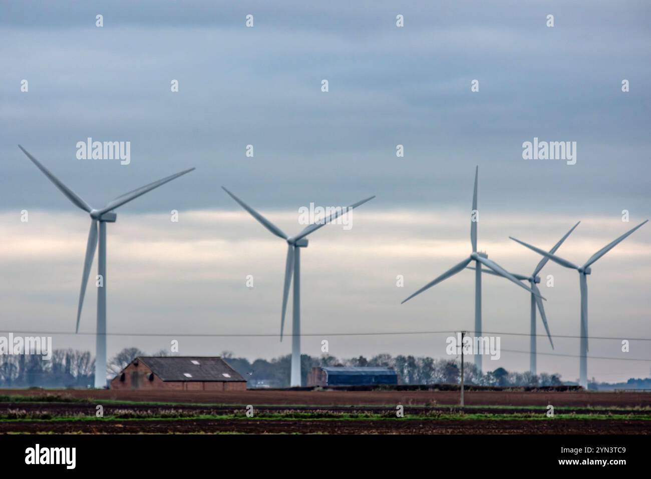 March, November 16th 2024: Wind trubines in the Fenlands near March ...