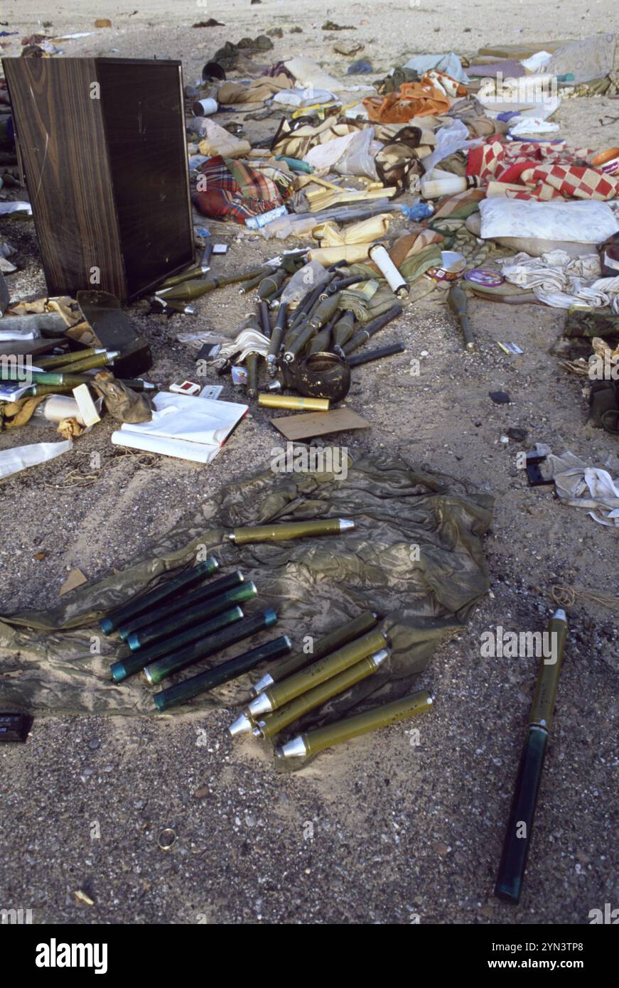 First Gulf War: 11th March 1991. Warheads and boosters of RPG-7 rocket ...