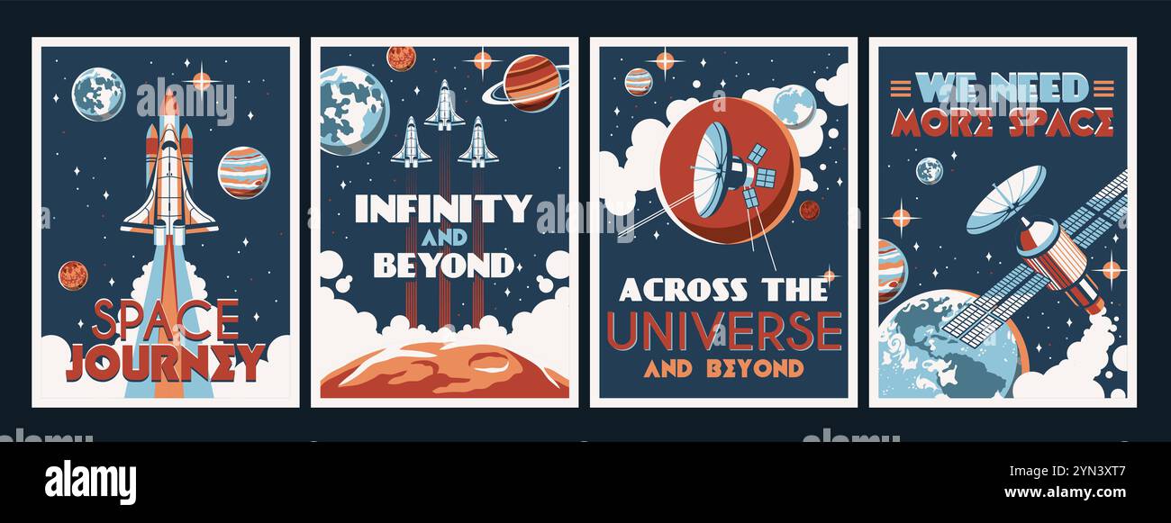 Space explore posters. Astronomy and cosmos research, universe galaxy ...