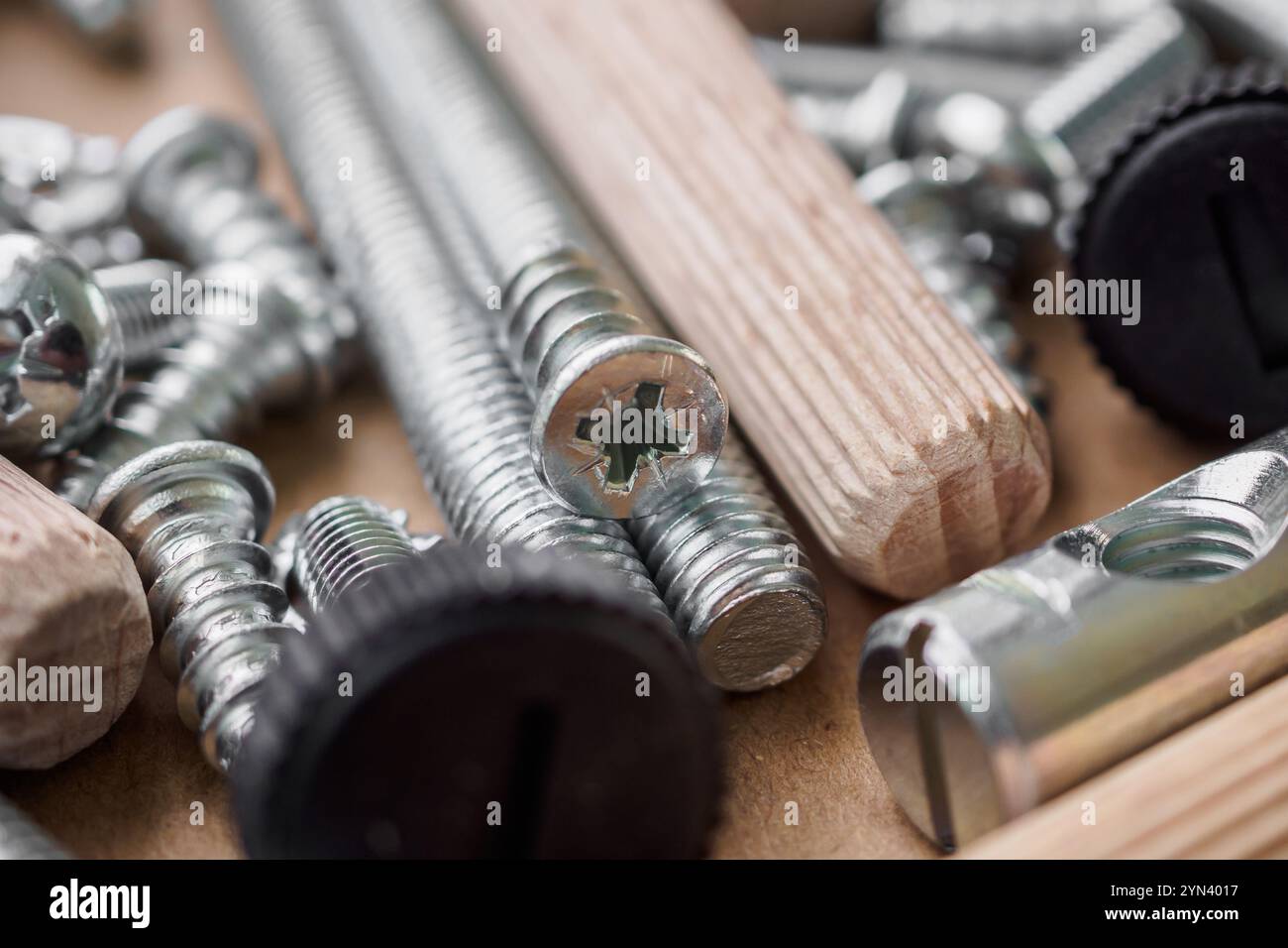 Assembly furniture tool kit with screw dowel and bolt Stock Photo - Alamy
