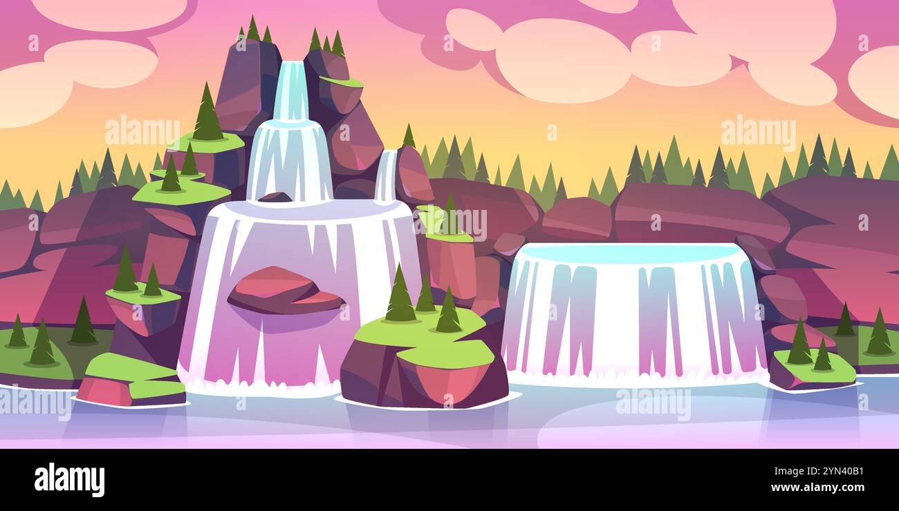 Beautiful mountain landscape. Cascading waterfalls, nature background ...