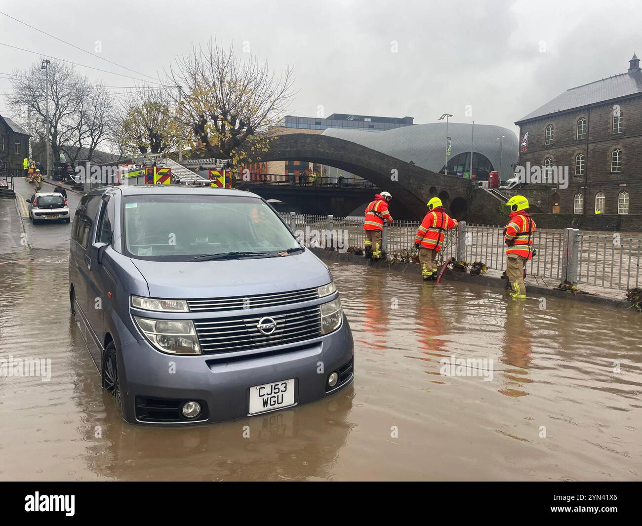 Firefighters pumping water from Sion Street by the River Taff, in ...