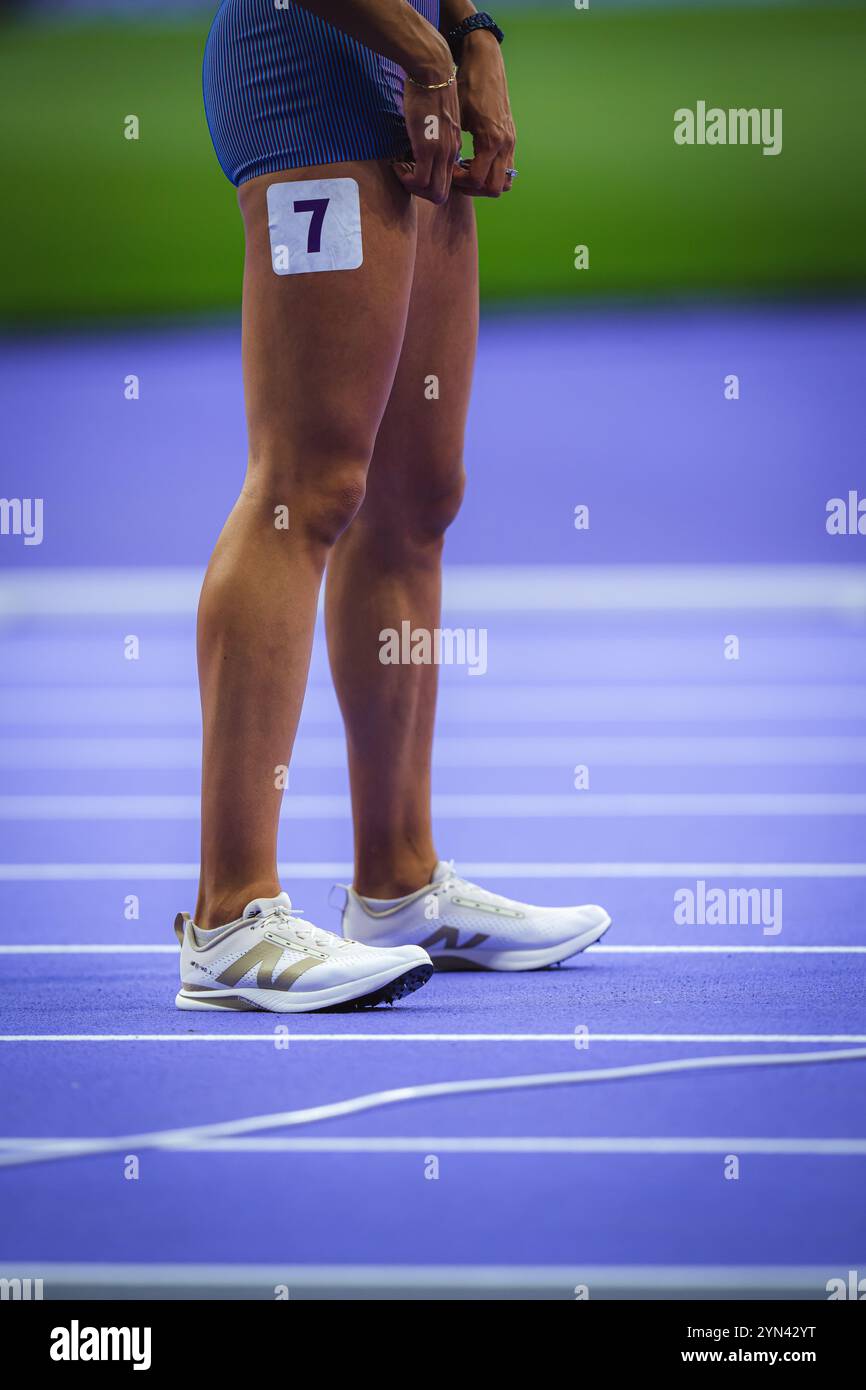 Sydney McLaughlin participating in the 400 meters hurdles at the Paris ...