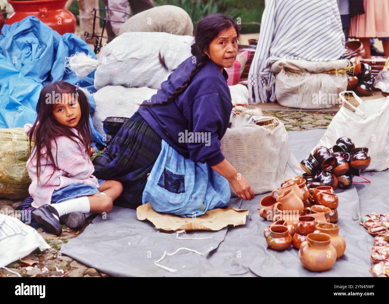 Pottery market at Plaza San Francisco, in Patzcuaro, Michoacan state ...