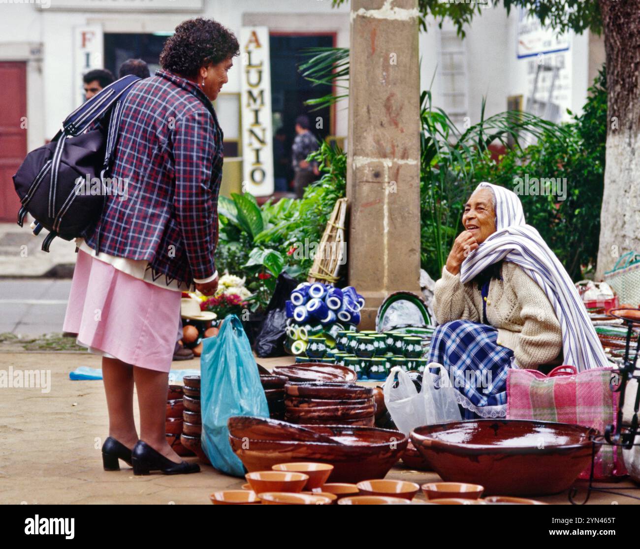 Pottery market at Plaza San Francisco, in Patzcuaro, Michoacan state ...