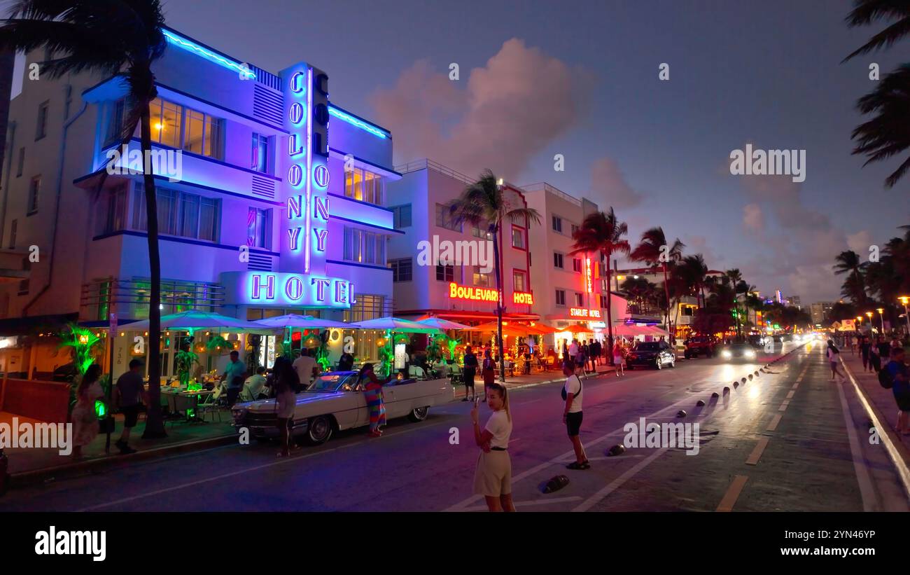 Ocean Drive South Beach in Miami Beach Florida by night - MIAMI, UNITED ...
