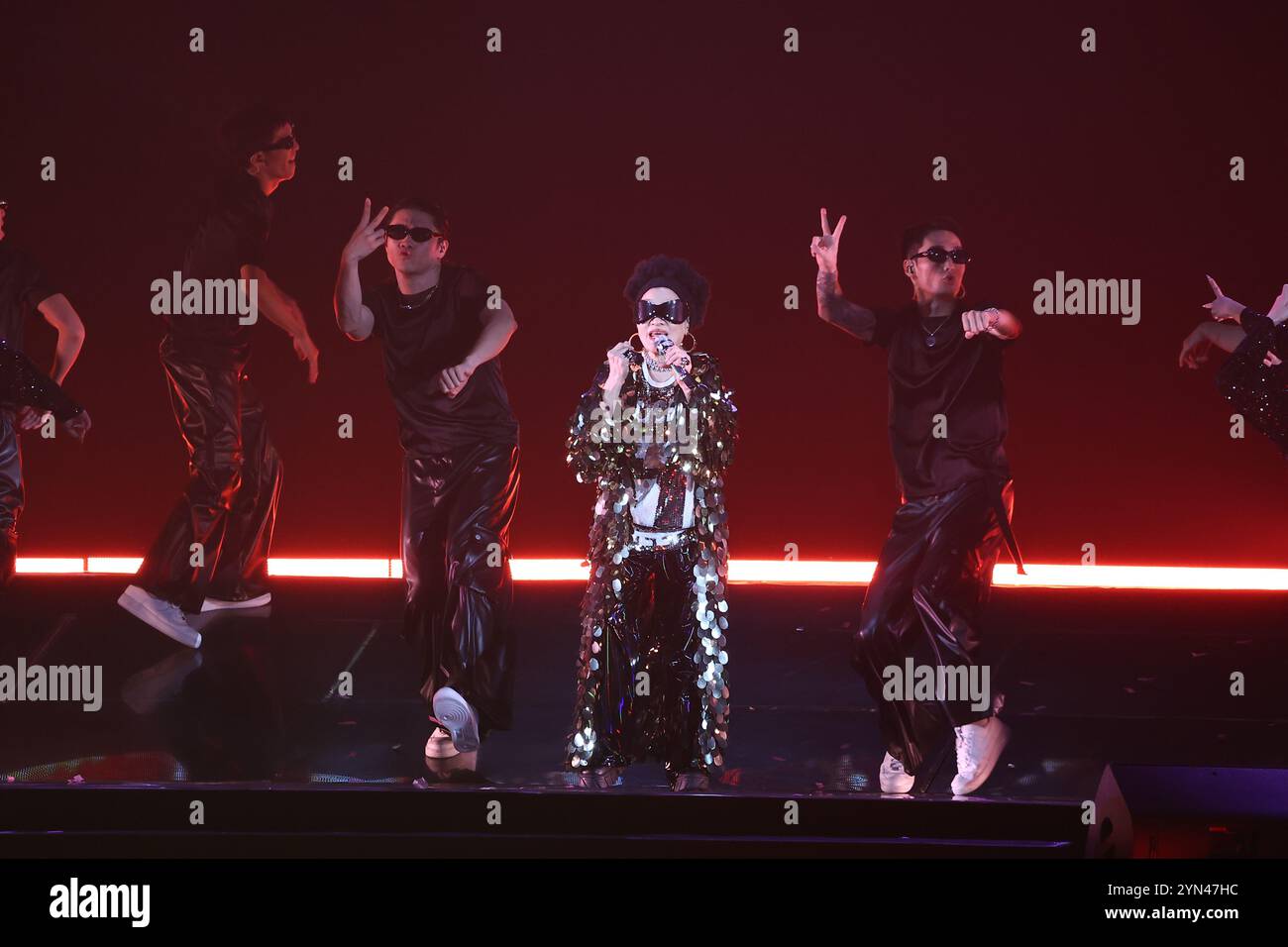 TAIPEI, CHINA - NOVEMBER 24, 2024 - Singer Nick Chou performs during a ...