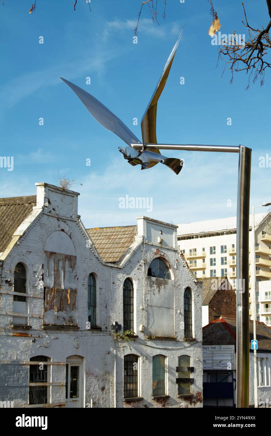 Stainless Steel Sculpture Artwork Of A Bird In Flight, West Quay Wings ...