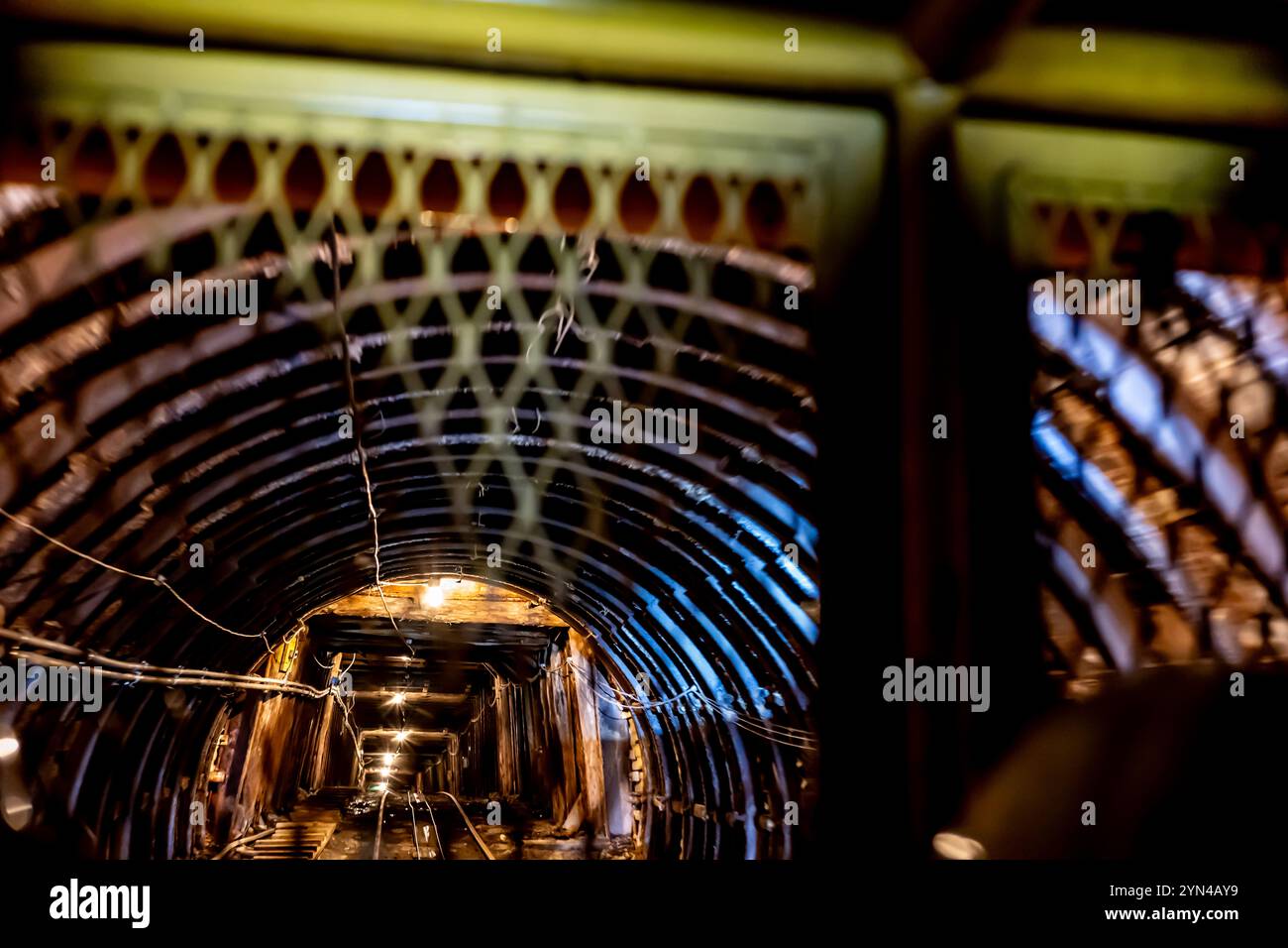 Selective focus on caged cart descending into an anthracite Lackawanna ...