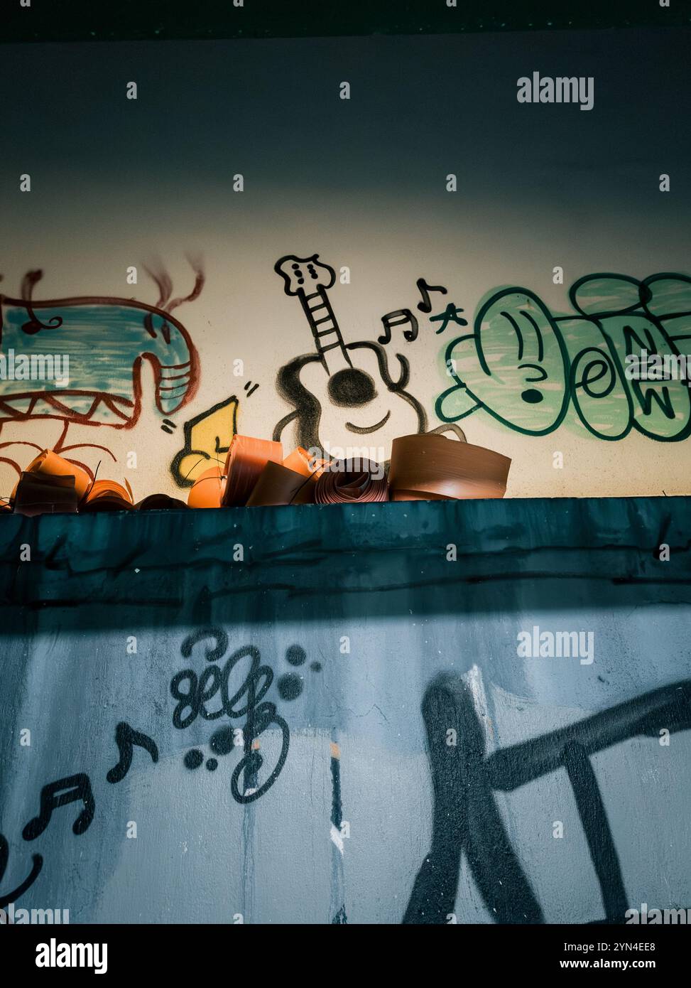 Creative Graffiti Art with Guitar and Elephant Illustrations on Urban ...