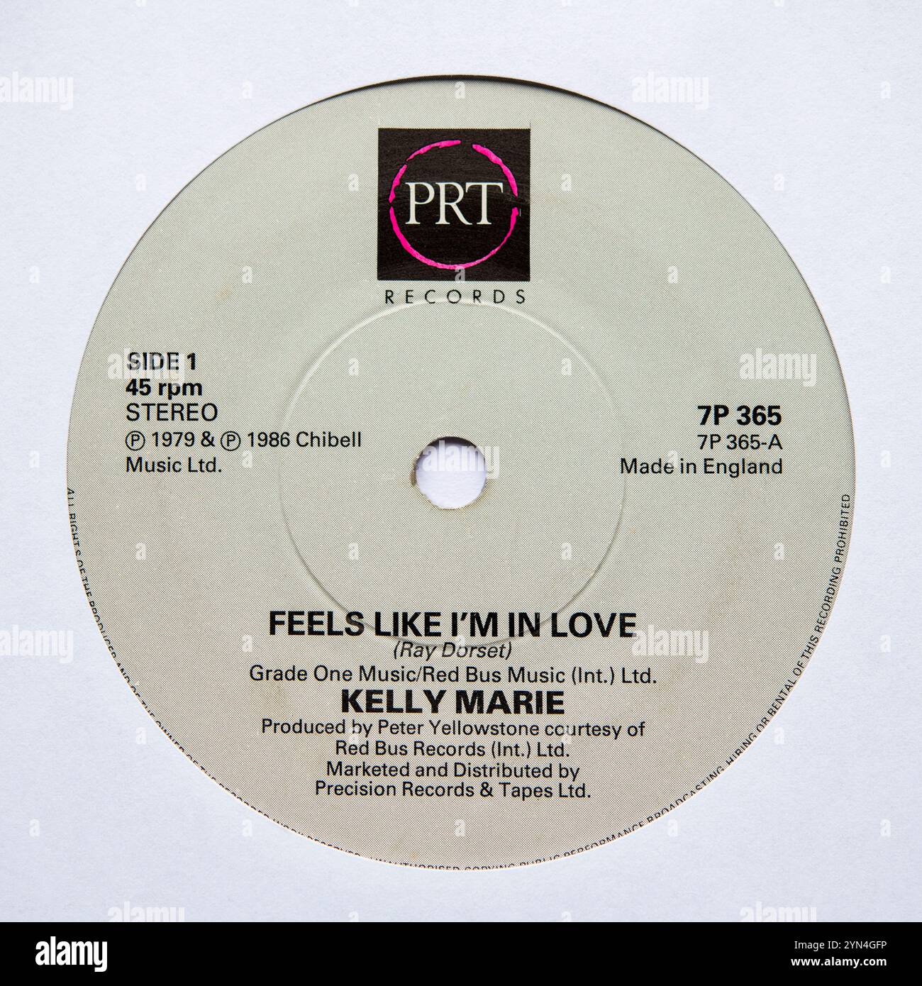 Centre label of the seven inch single version of Feels Like I'm in Love ...