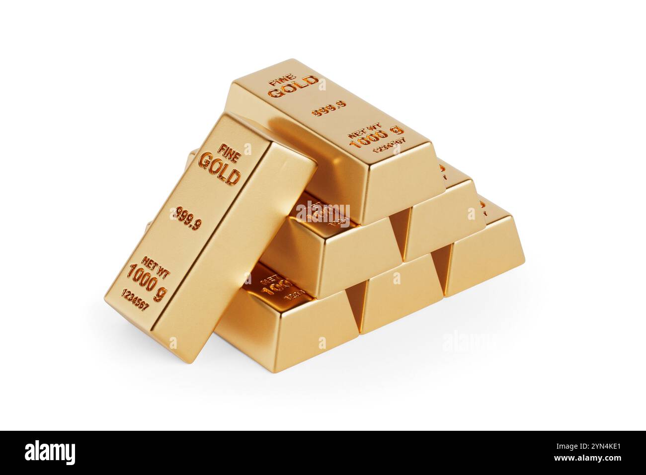 Stack of Fine Gold Bars on a white background. 3d Rendering Stock Photo - Alamy