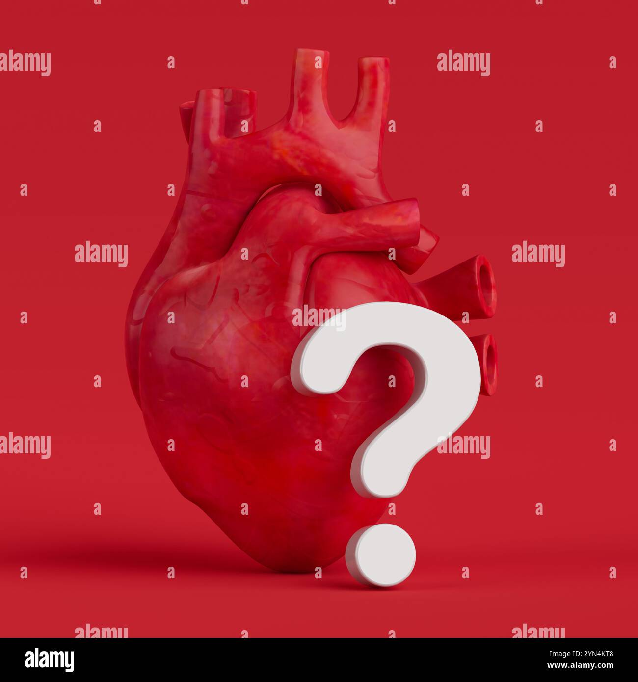 Human Heart Anatomy Internal Organ with Question Mark Sign on a red ...