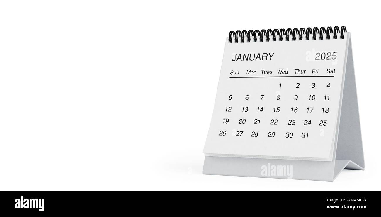 White Desk Monthly January 2025 Business Calendar on a white background ...