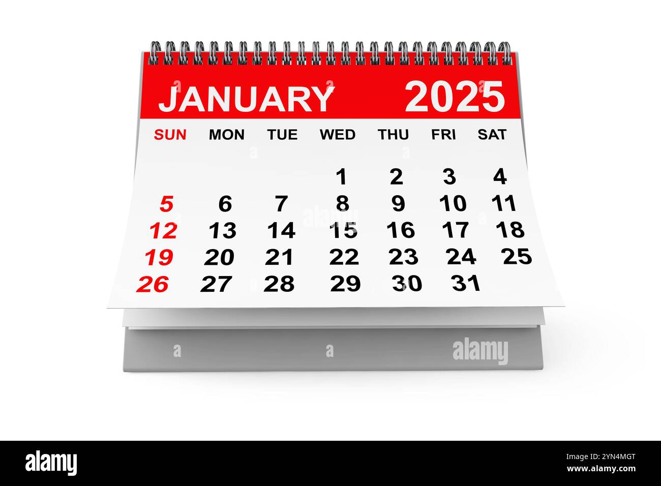 2025 Year January Calendar on a white background. 3d rendering Stock ...