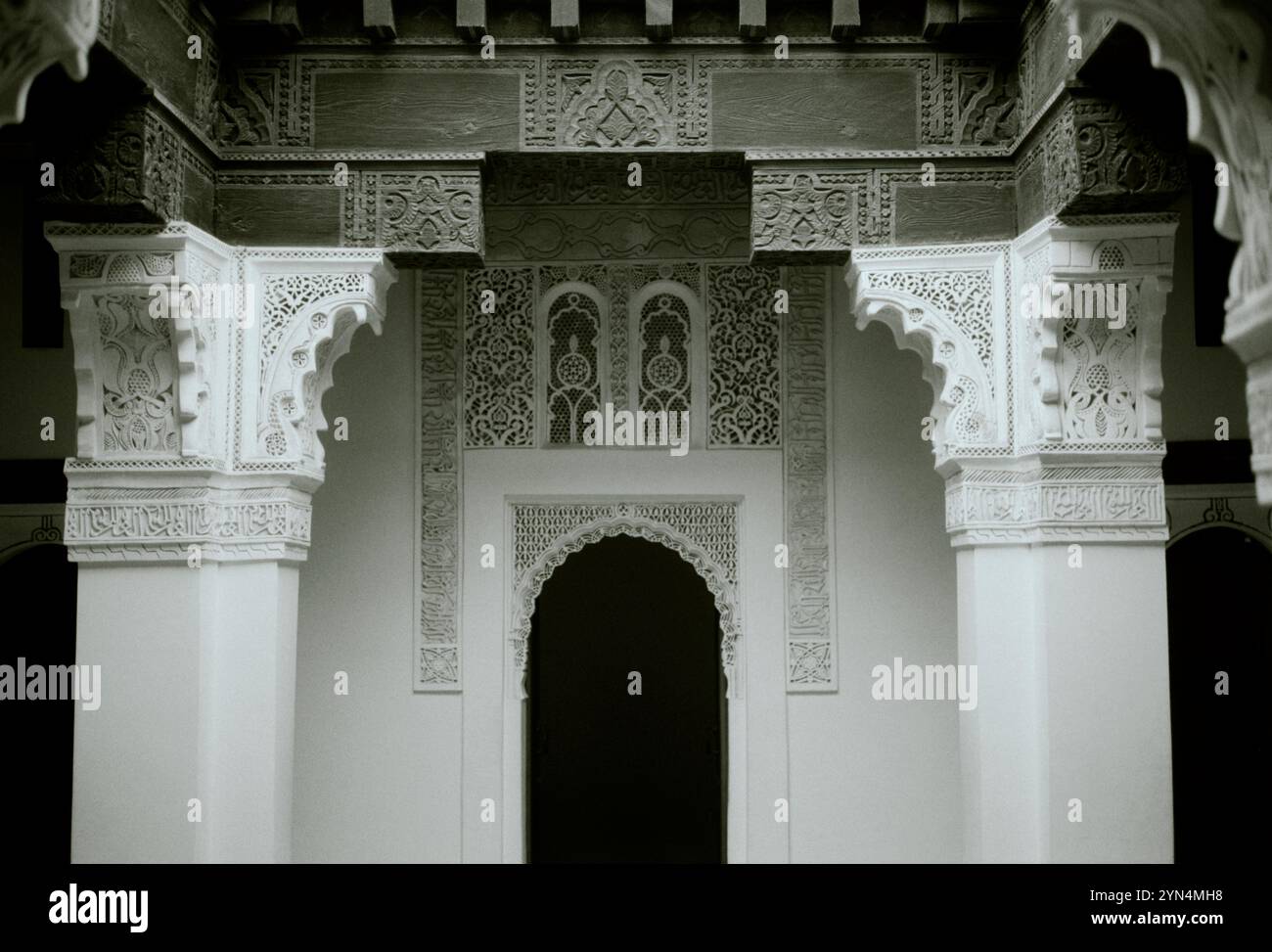 The beautiful moorish architecture the Ben Youssef Madrassa school ...