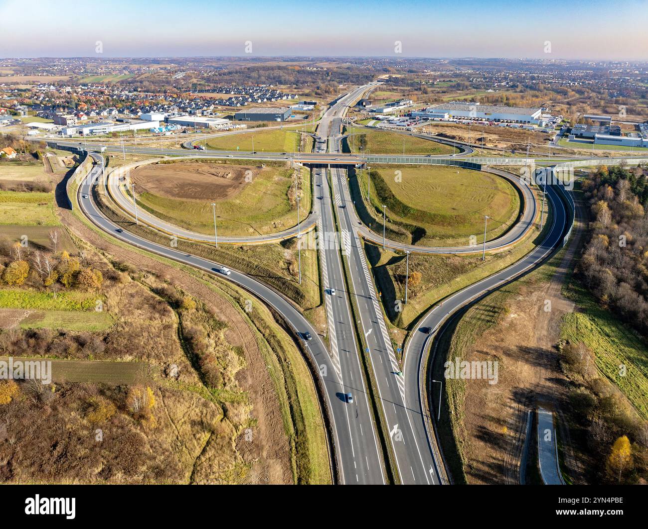Aerial view highway interchange under hi-res stock photography and ...