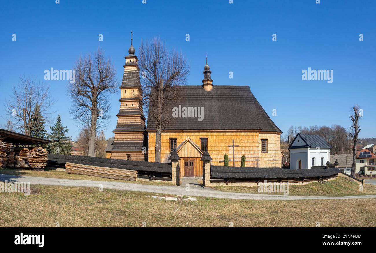 Old wooden church of Saint Andrew in Roznowice in Poland. Built in 18th ...