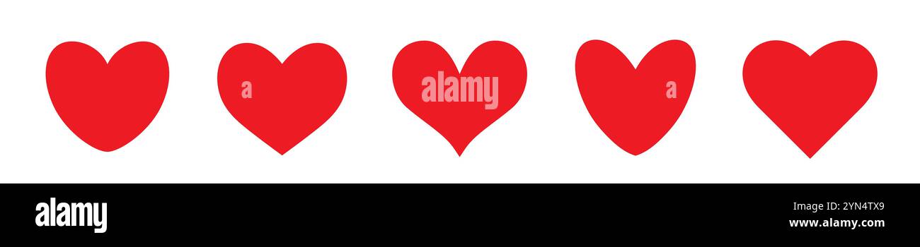 A set of 5 red hearts on a white background. Stickers of hearts of ...