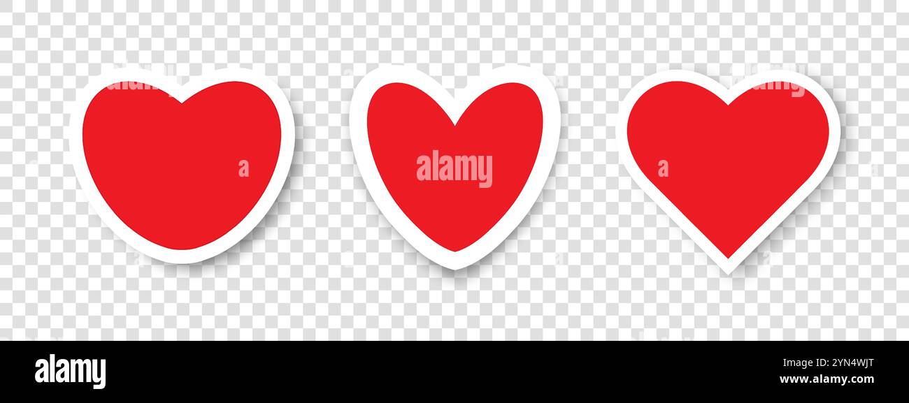 A set of 3 red heart sticks on a transparent background. Stickers of ...