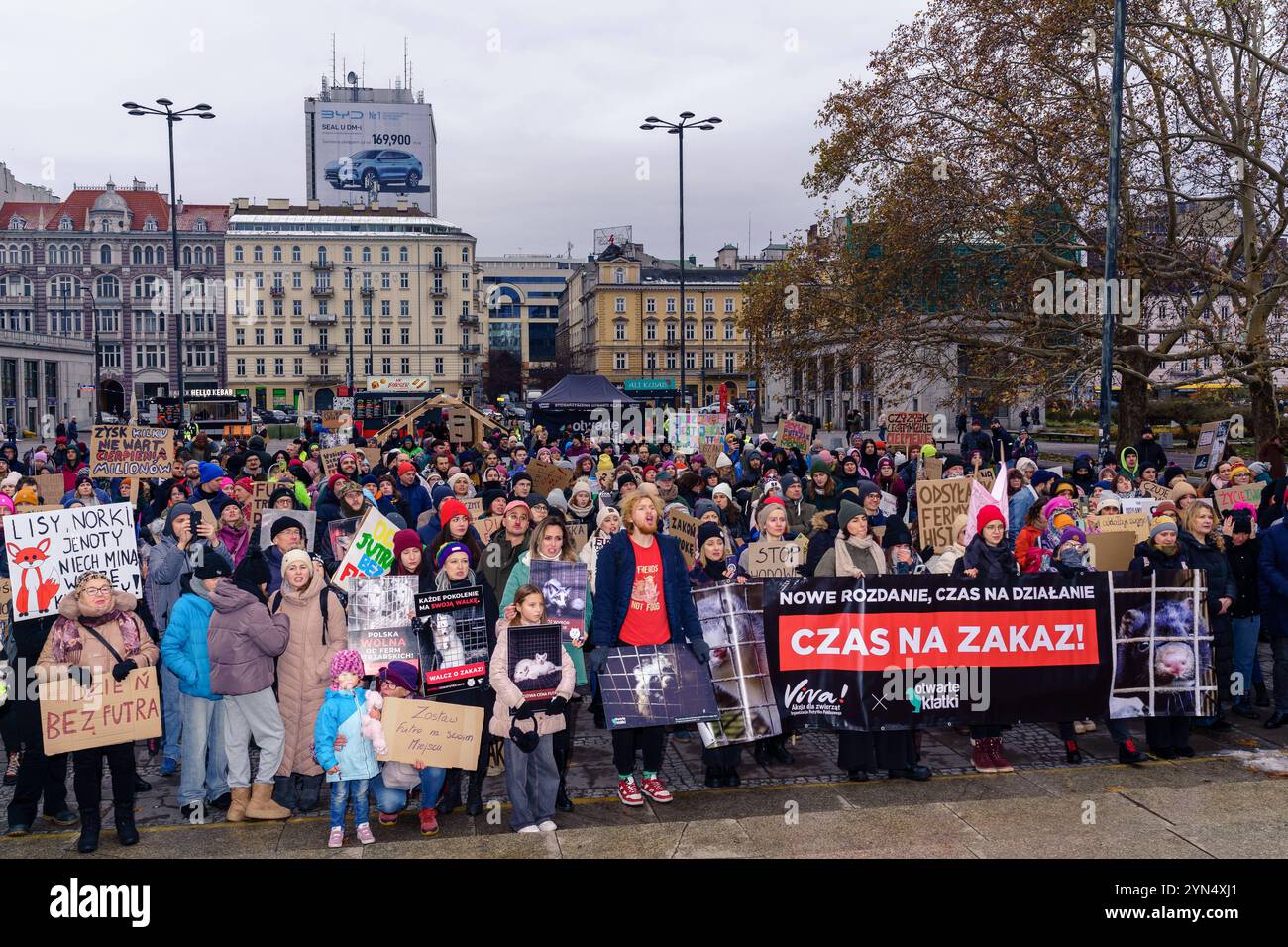 Fur Free Day 2024, an animal rights protest against fur farms. A crowd ...