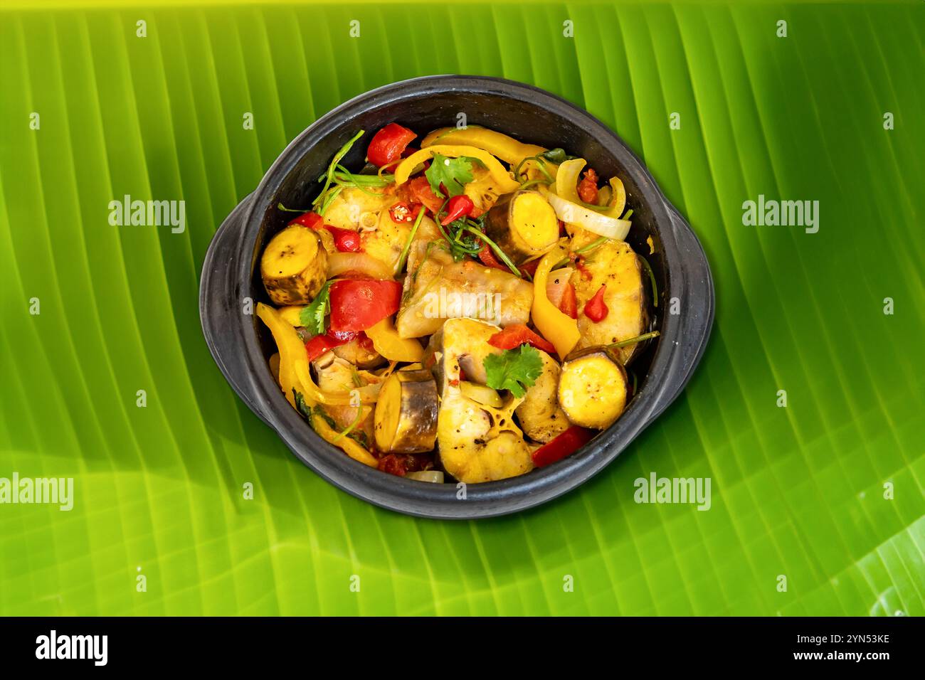 Typical Brazilian tropical fish stew with palm oil, coconut milk and ...