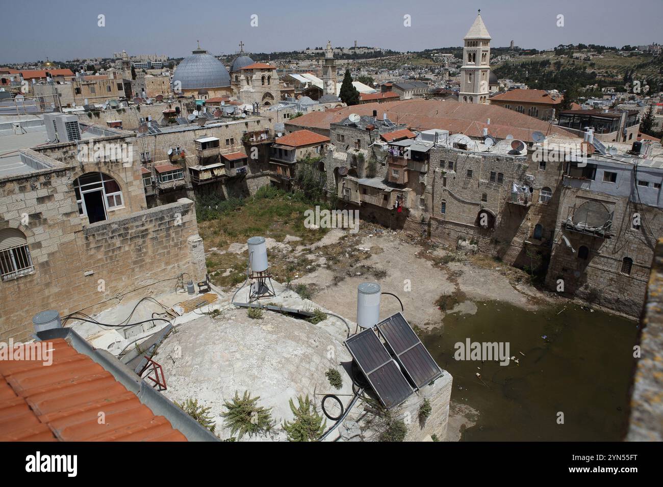 Old Jerusalem rooftops, Hezekiah's Pool, a 2nd Temple era water ...