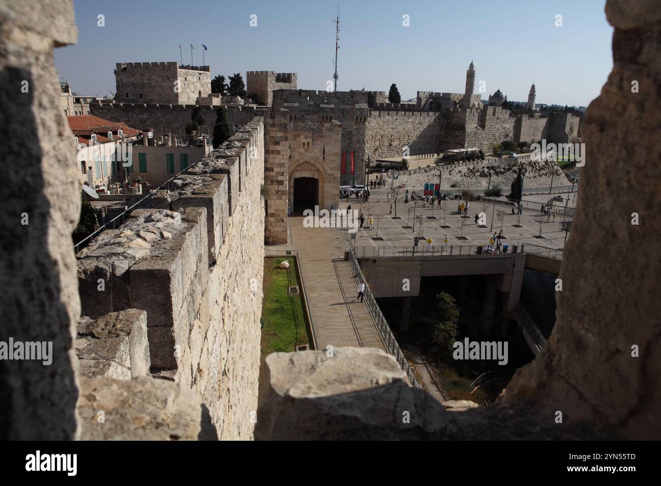 Rampart Walk, Jaffa Gate & pedestrians, David's Citadel & the fortified ...