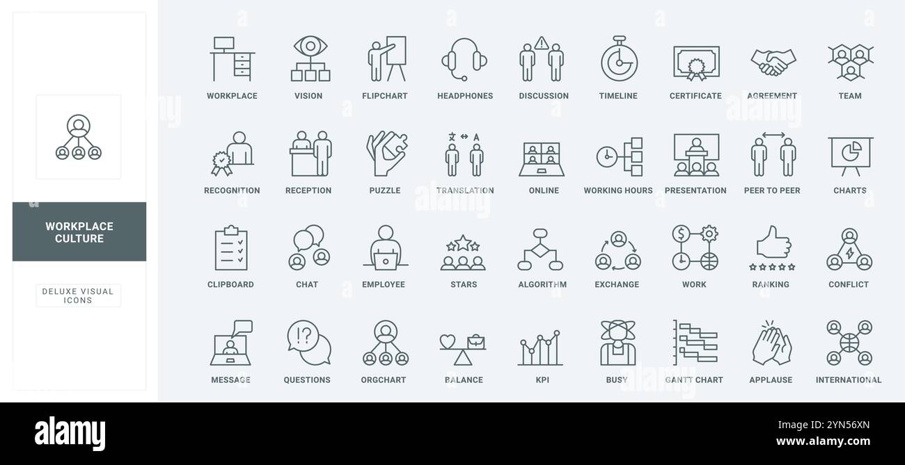 Workforce flowchart, employee thin black outline symbols vector ...