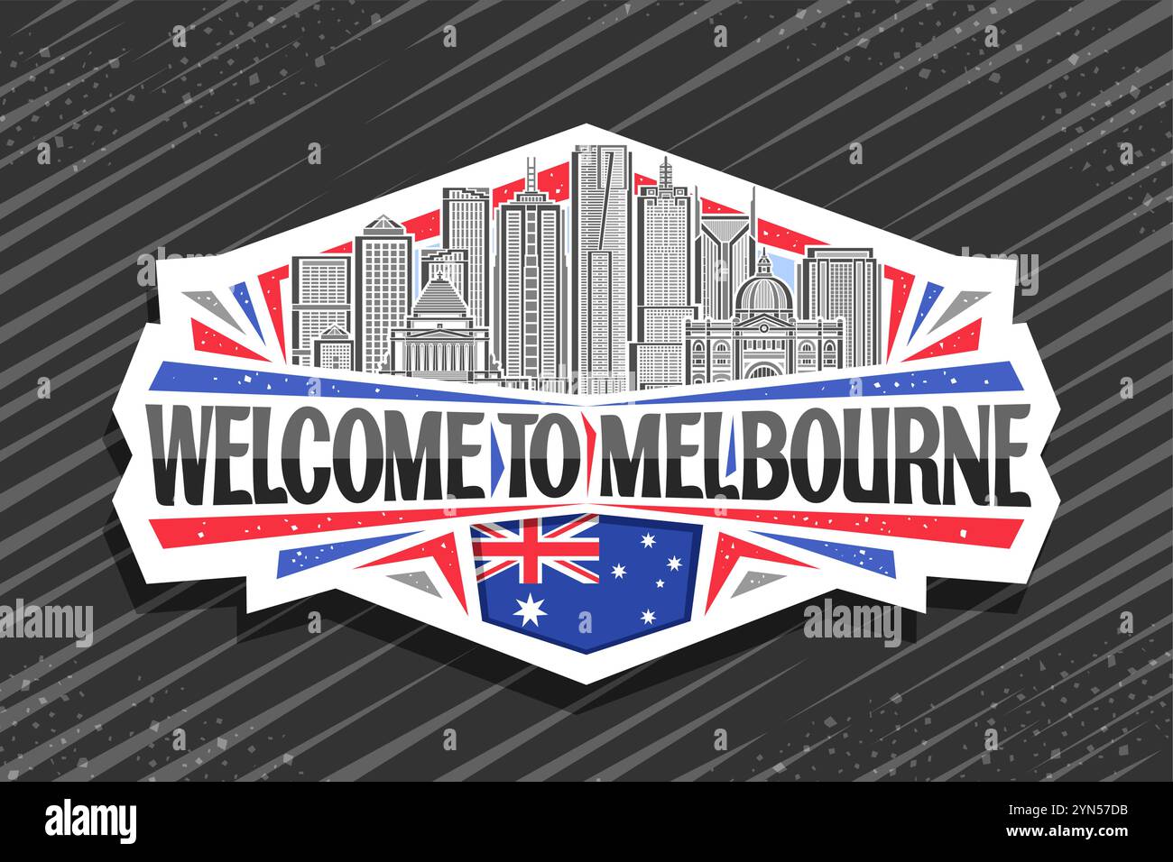 Vector logo for Melbourne, decorative cut paper badge with line ...
