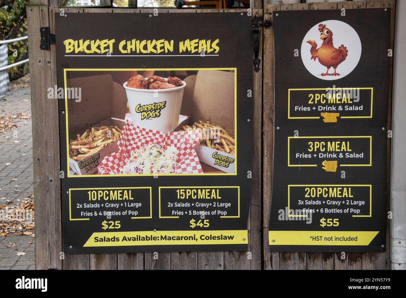 Bucket chicken sign at Curbside Dogs concession stand at Bluffer's Park ...