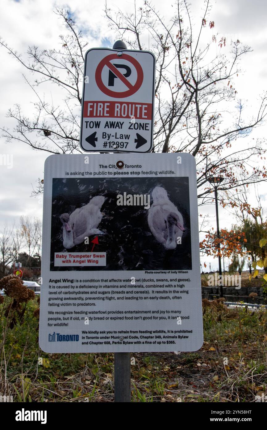 Fire route and stop feeding wildlife signs at Bluffer's Park in ...