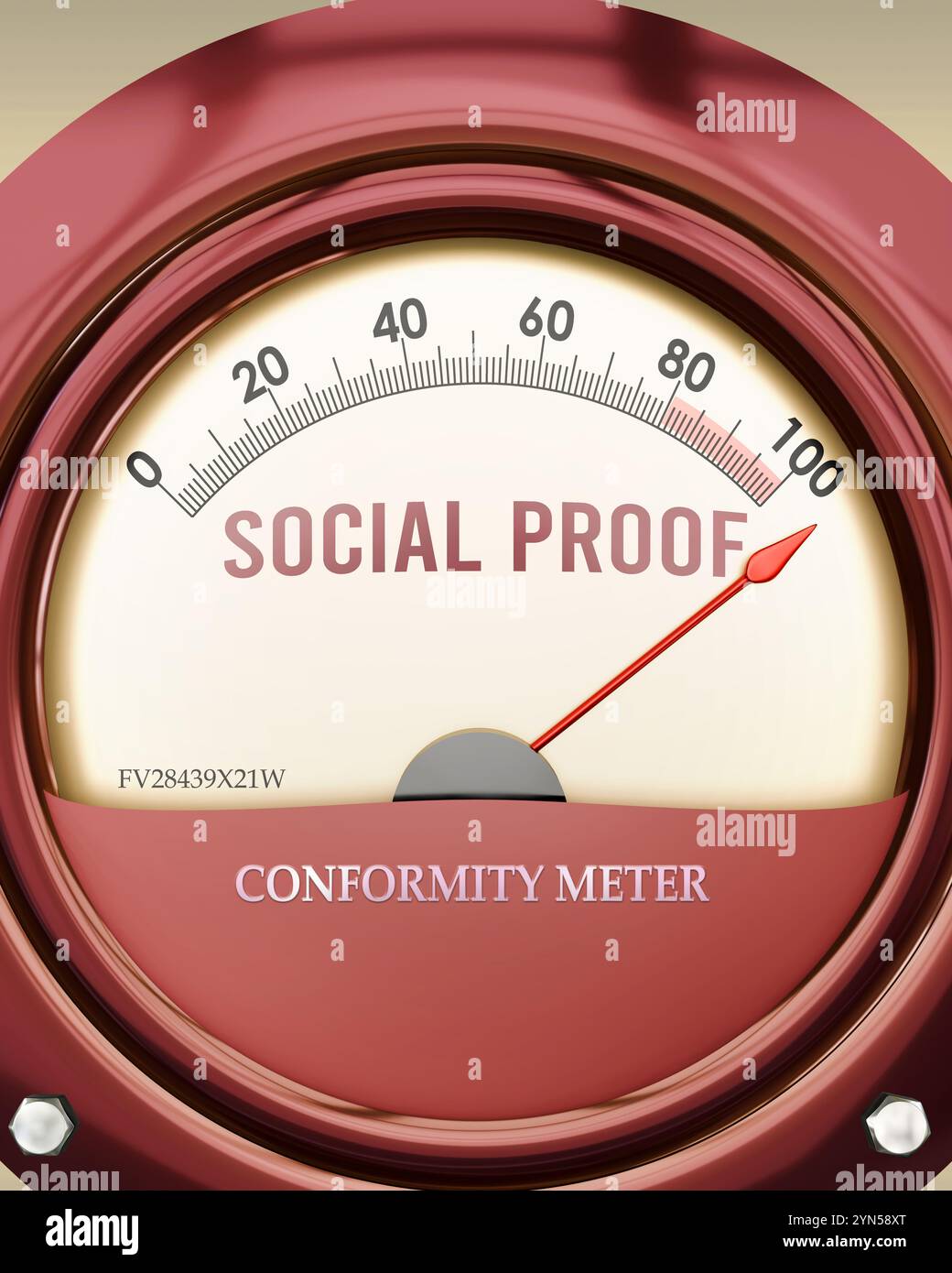 Social Proof and Conformity Meter that is hitting a full scale, showing ...