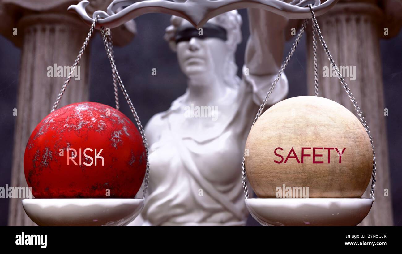 Risk or Safety as a choice, two options to choose from. Greek statue ...