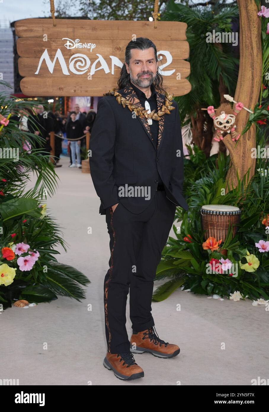 David Derrick Jr. arriving for the UK premiere of Moana 2 at Cineworld ...