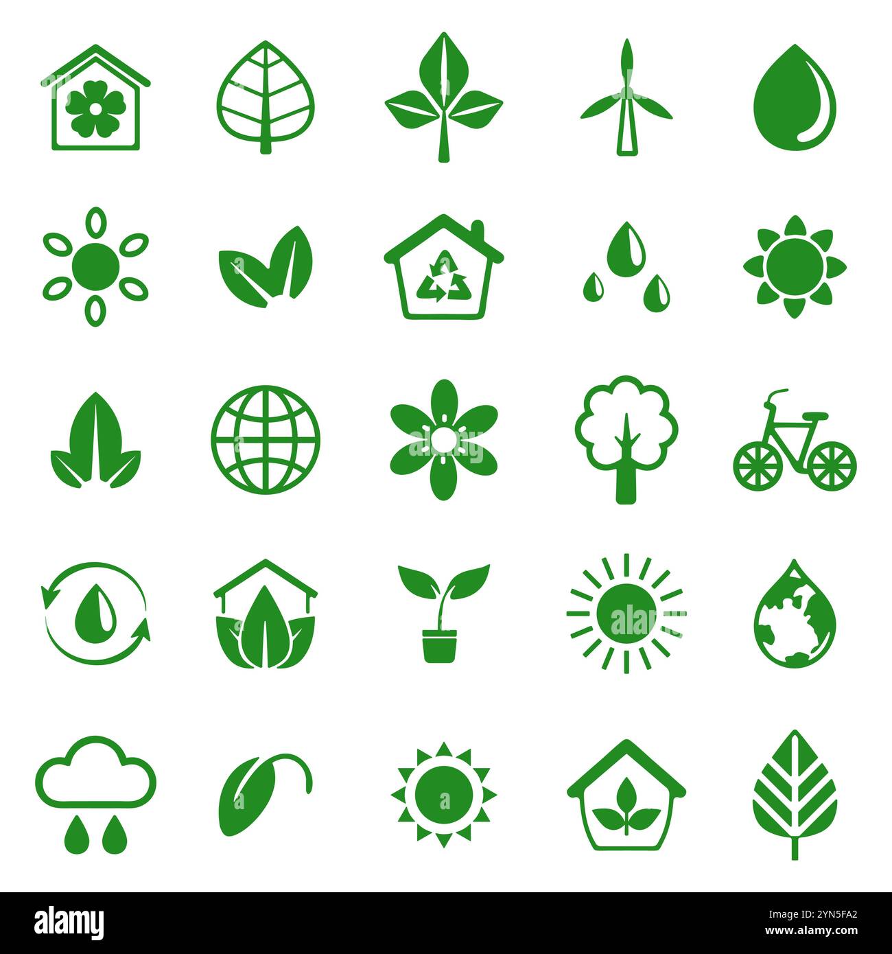 Eco icon set. Green symbols isolated on white background. Eco ...