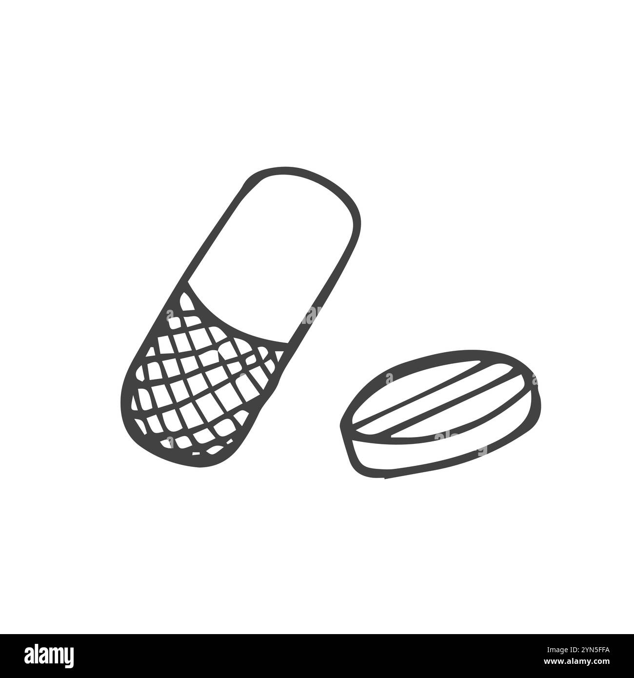 Simple contour doodle medicine pills, tablet, capsule isolated on white ...