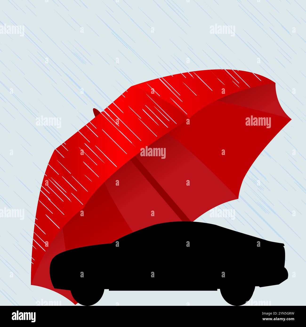 Insurance concept with black car under a red umbrella and rain Stock ...