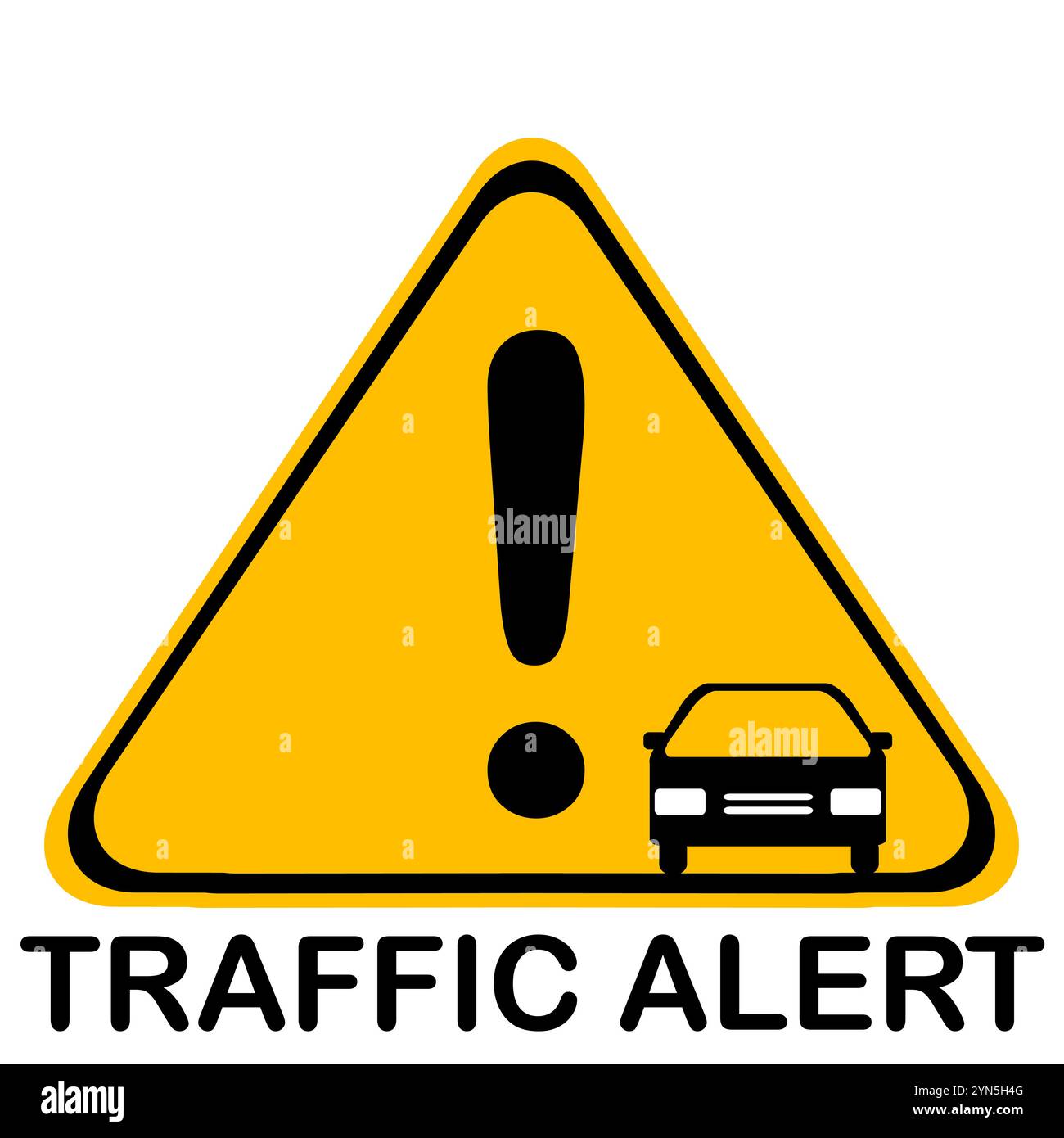 Traffic alert symbol with yellow hazard warning sign and car Stock ...