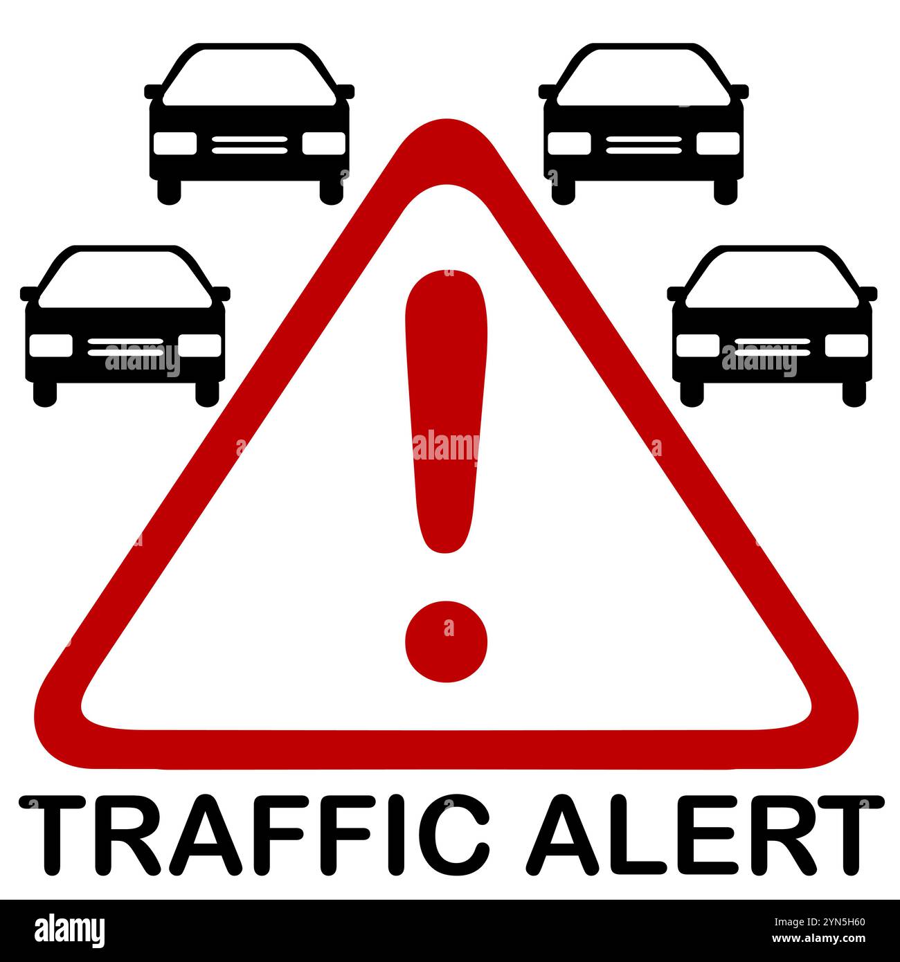 Traffic alert symbol with red hazard warning sign and cars Stock Vector ...