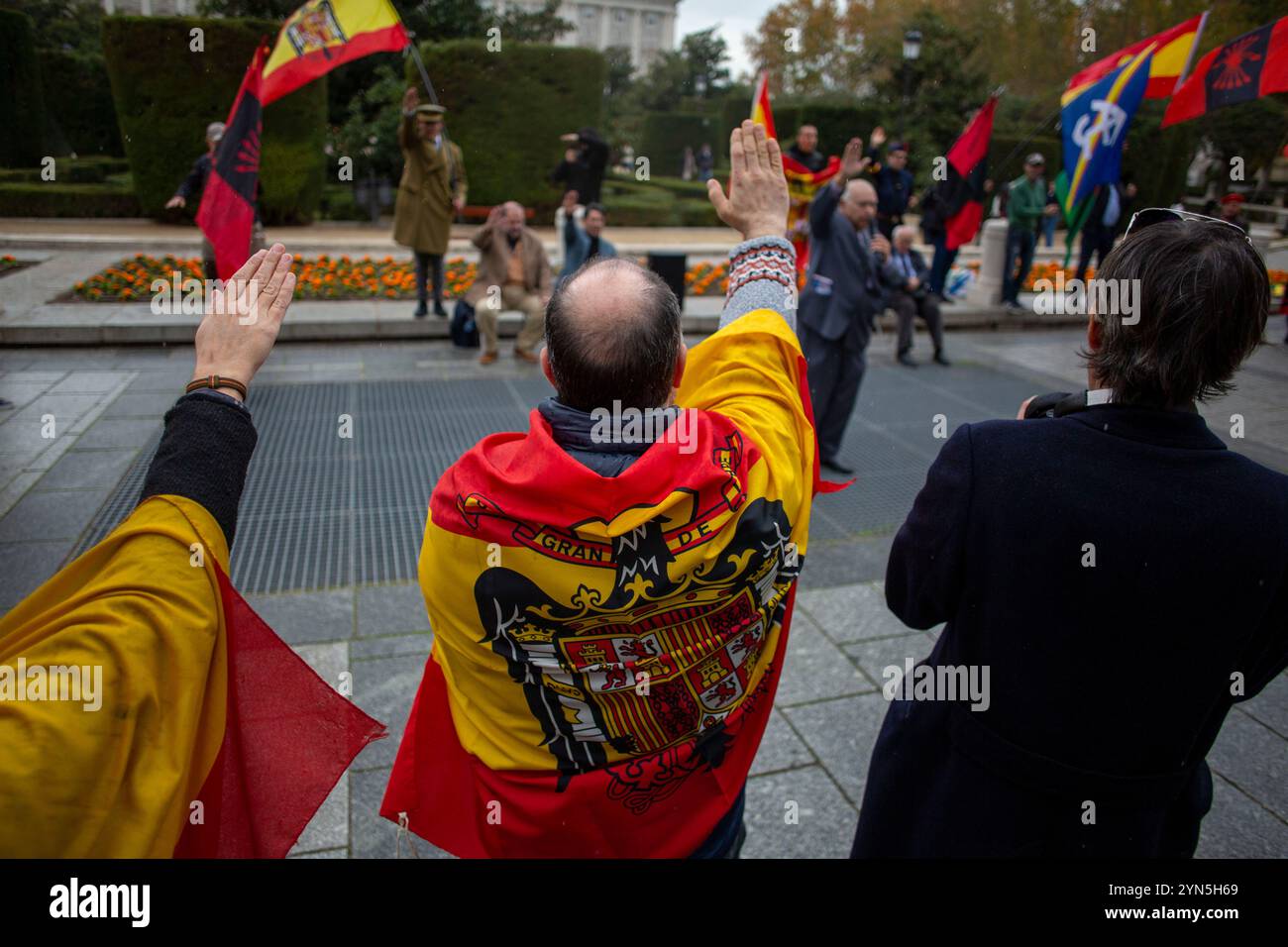 Madrid, Spain. 24th Nov, 2024. Supporters with Francoist flags around ...