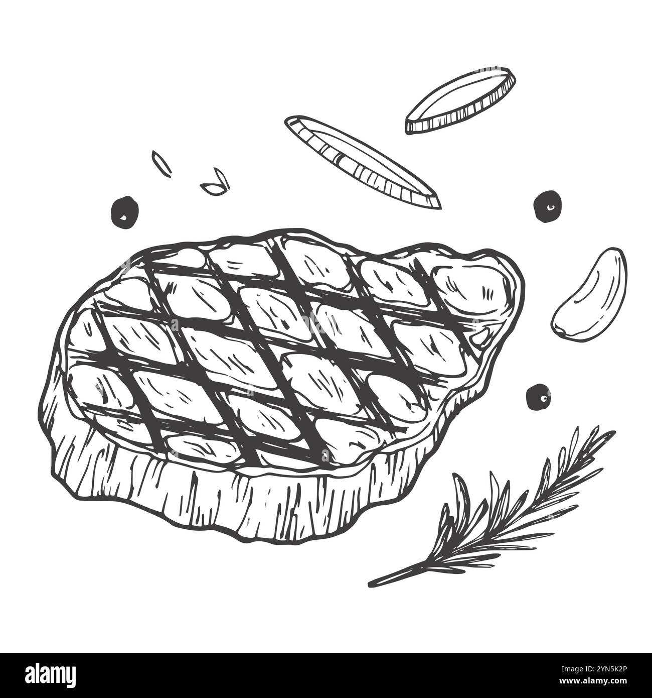 Hand drawn sketch ribeye steak. Isolated vector food illustration on ...