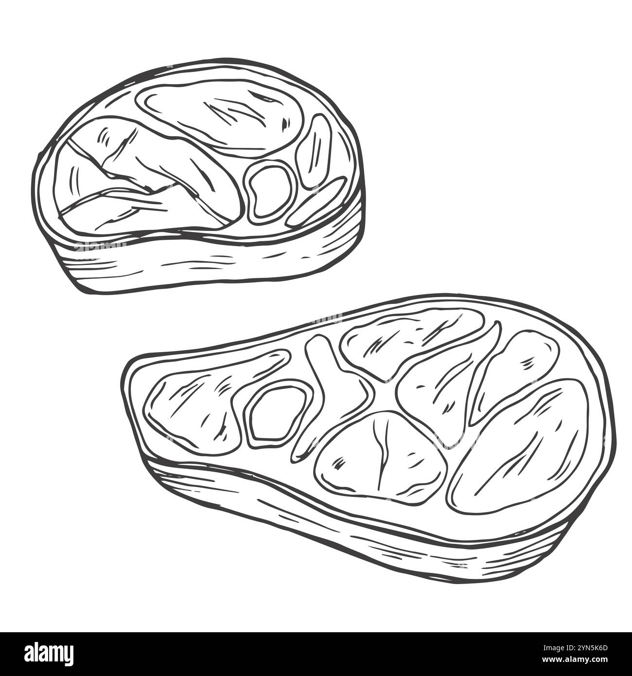 Fresh meat products collection, isolated on white background. Sketch ...