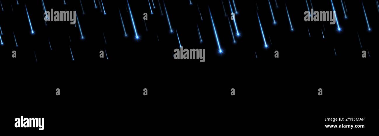 Icy meteor rain, shooting stars background. Bright, streaking lights falling from the sky Stock ...