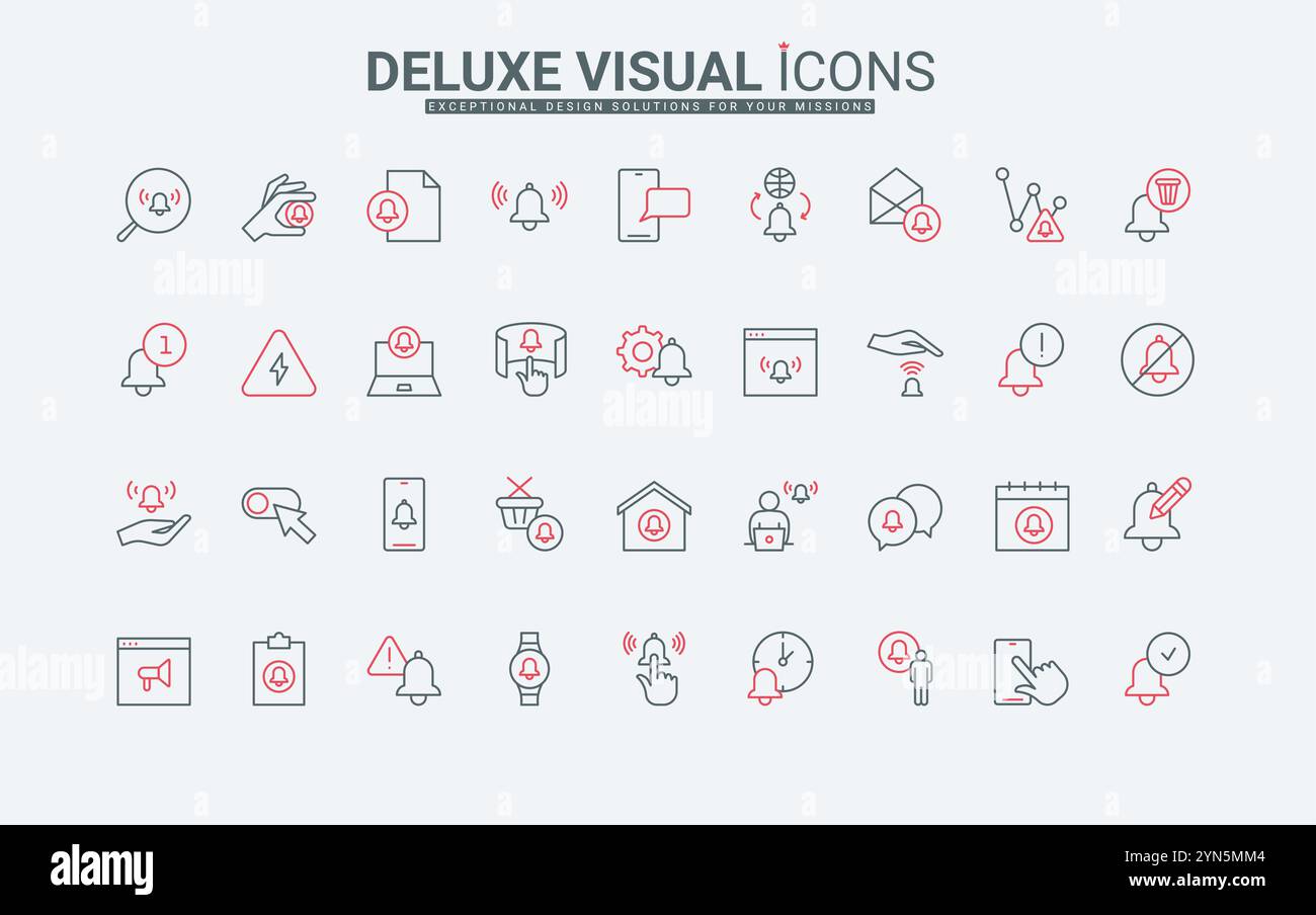 Notification and warning, new messages of mobile apps line icon set ...